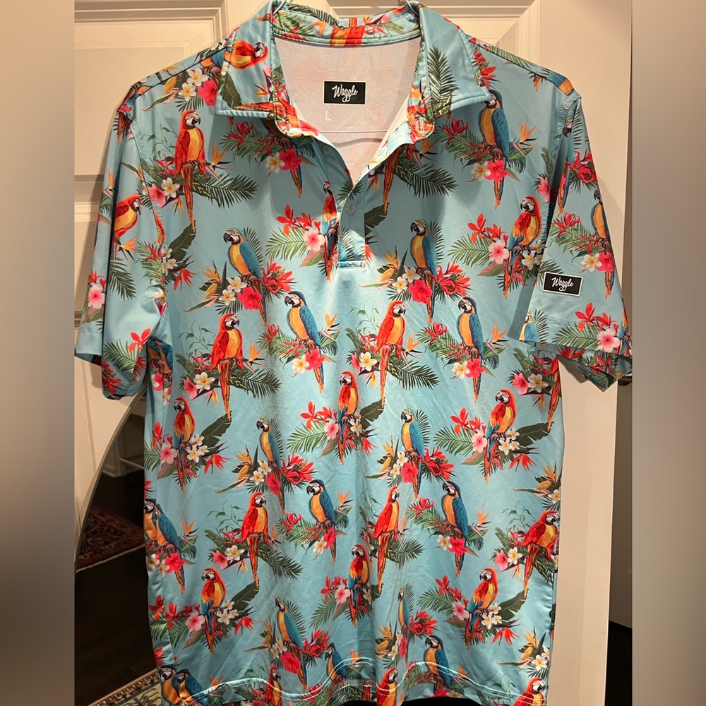 Waggle Golf - Men's Tropical Parrot Print Shirt - Siz… - Gem